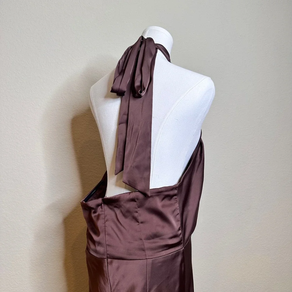 Birdy Grey | Dresses | Birdy Grey Brown Satin Halter Neck Keyhole Maxi ...